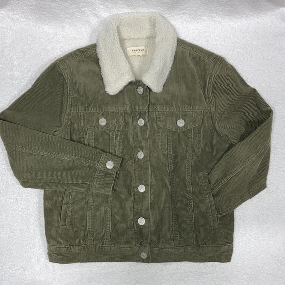 PacSun | Jackets & Coats | Pacsun Corduroy Sherpa Trucker Jacket For Women Color Olive Green ...